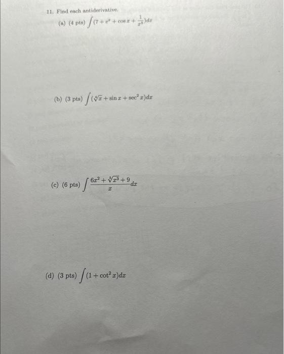 Solved 11. Find each antiderivative. (a) | Chegg.com