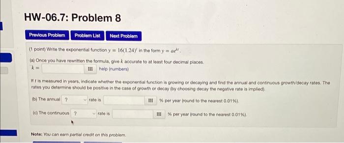 Solved 1 Point Write The Exponential Function Y16124t 9255
