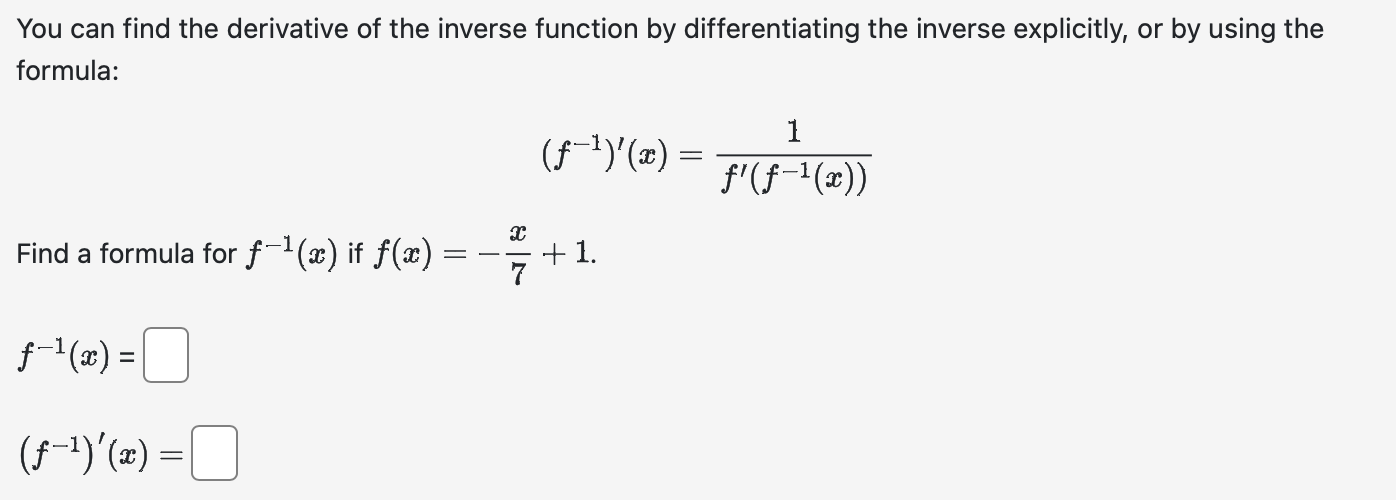 Solved You can find the derivative of the inverse function | Chegg.com