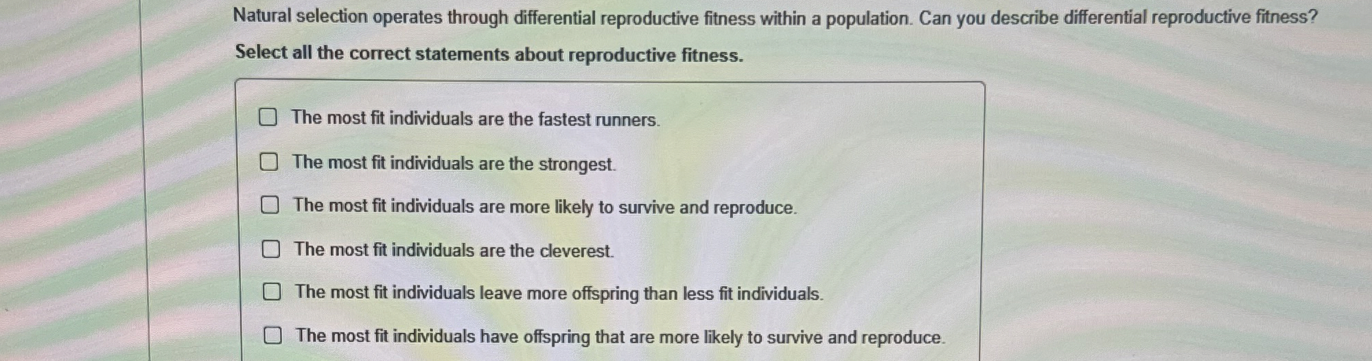 Solved Natural selection operates through differential | Chegg.com
