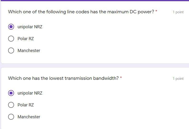 Solved * Which one of the following line codes has the | Chegg.com