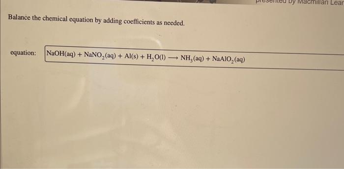 Solved Balance the chemical equation by adding coefficients | Chegg.com