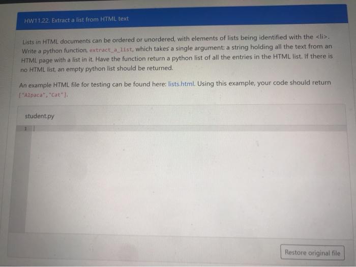 Solved HW11 22 Extract A List From HTML Text Lists In HTML Chegg