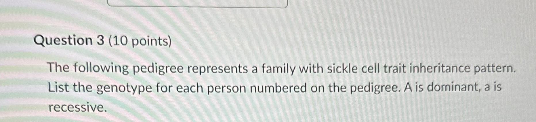 Solved Question 3 (10 ﻿points)The following pedigree | Chegg.com