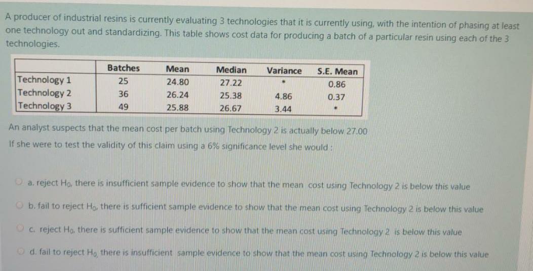Solved An Intermediate Statistics lecturer is investigating | Chegg.com