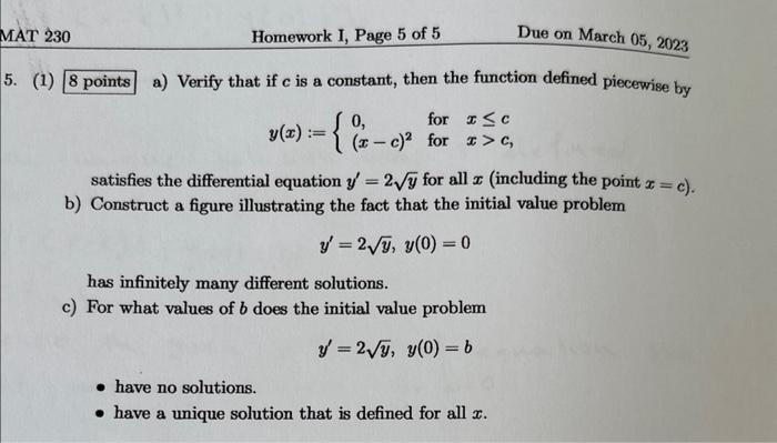 Solved 1) 8 points a) Verify that if c is a constant, then | Chegg.com
