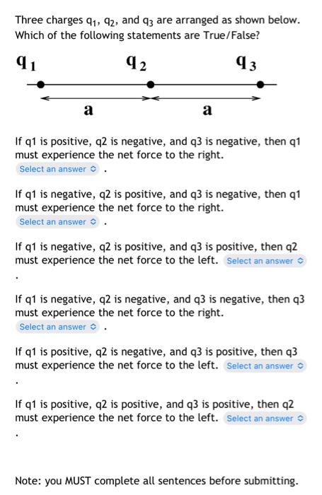 Solved Three charges q1,q2, and q3 are arranged as shown | Chegg.com
