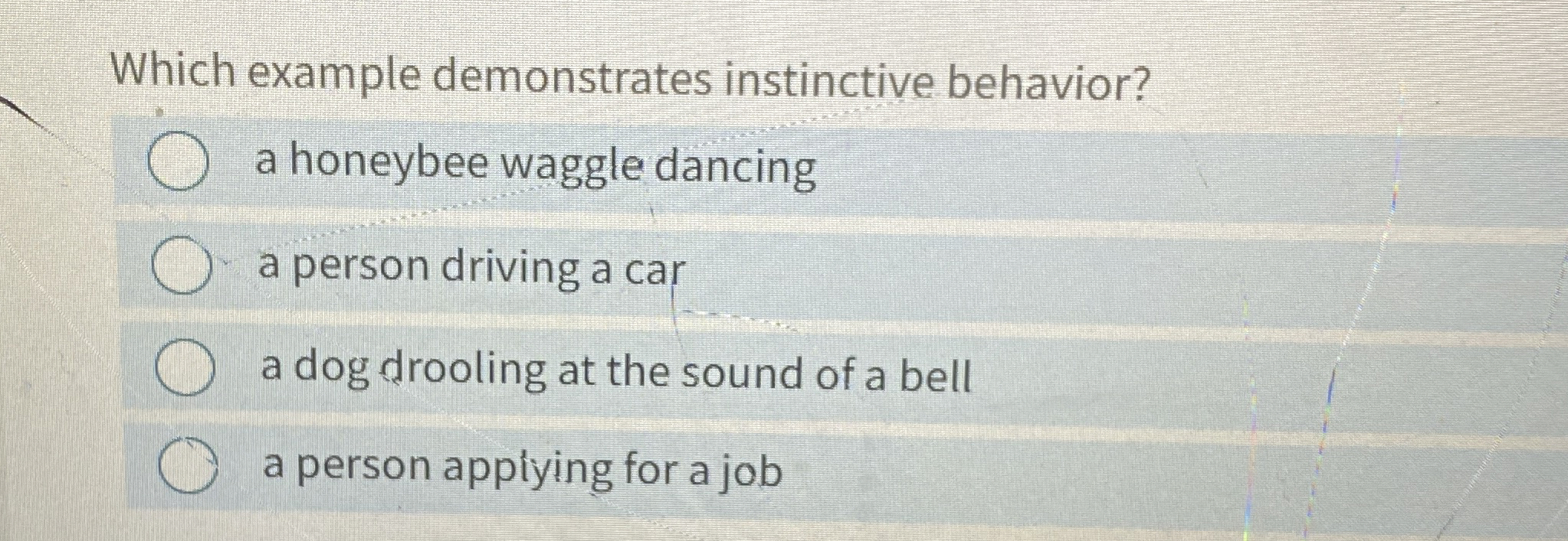 Solved Which example demonstrates instinctive behavior?a | Chegg.com