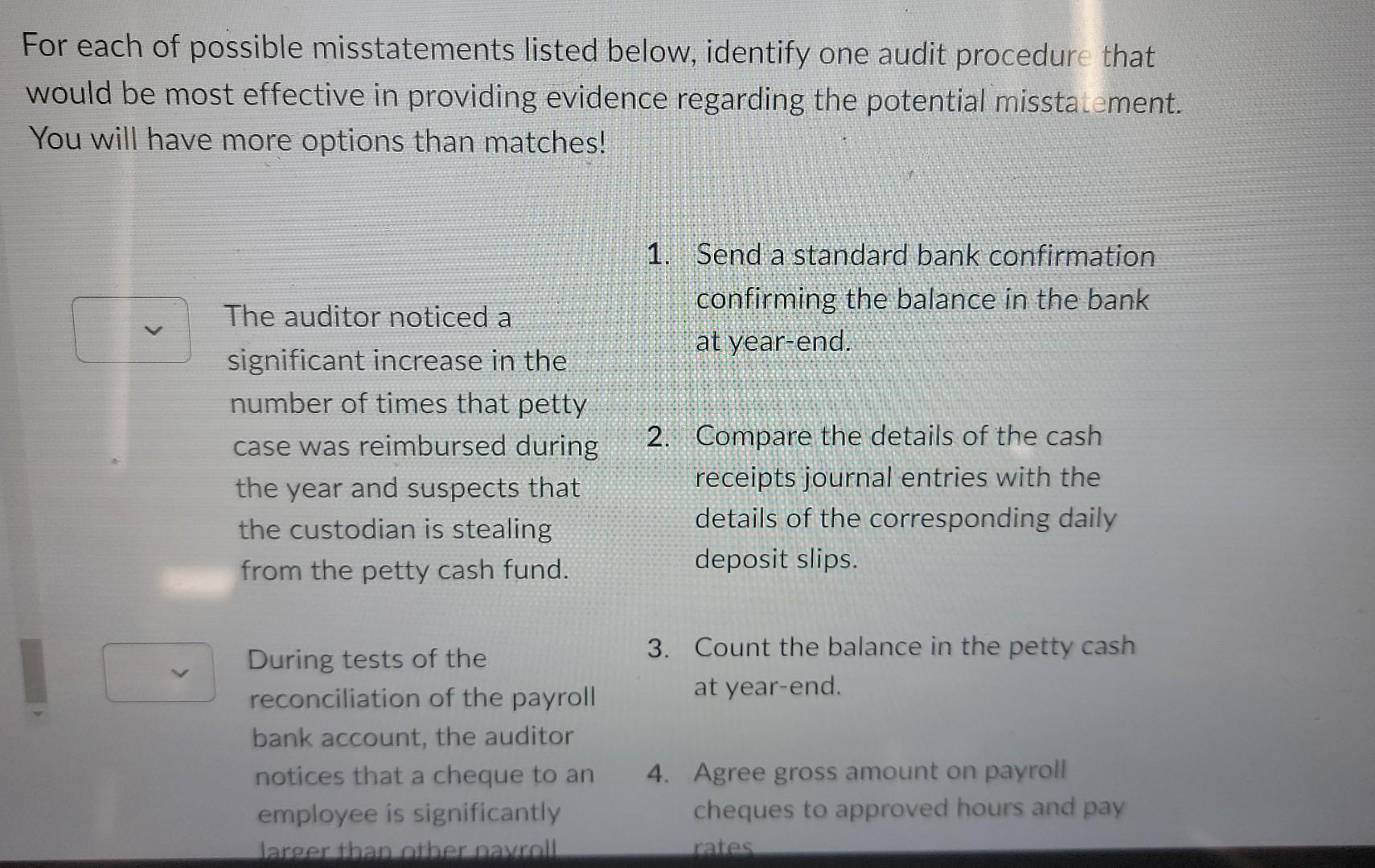 Solved For each of possible misstatements listed below, | Chegg.com