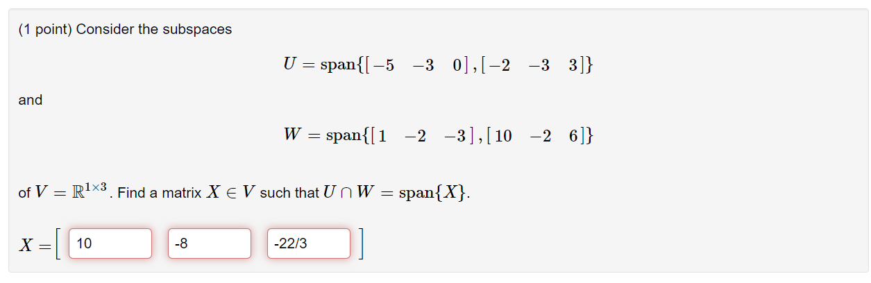 Solved (1 ﻿point) ﻿Consider the | Chegg.com