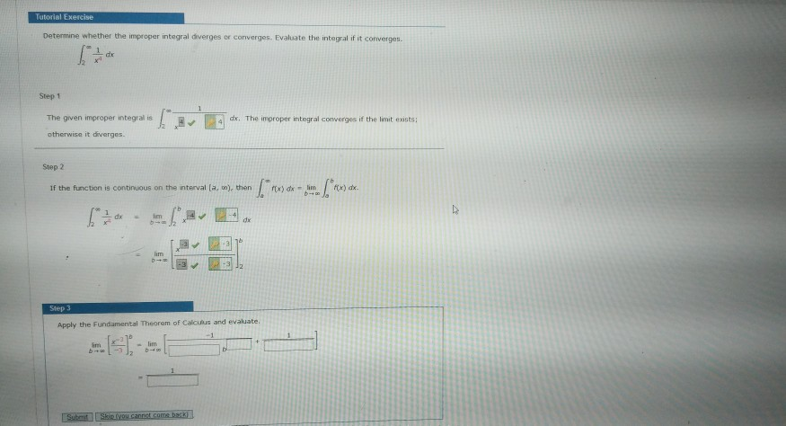 Solved Tutorial Exercise Determine whether the improper | Chegg.com