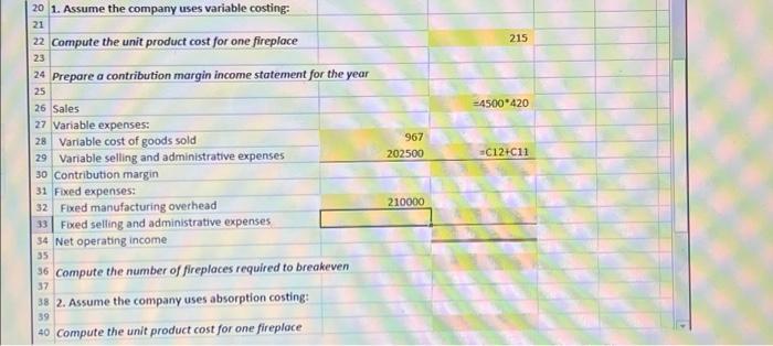 Solved Variable and Absorption Costing using Excel's SUM and | Chegg.com