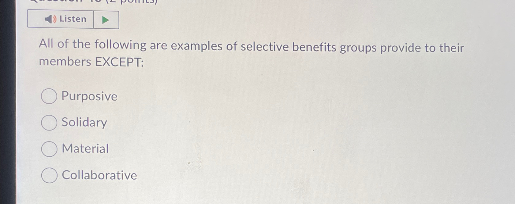 Solved ListenAll of the following are examples of selective | Chegg.com