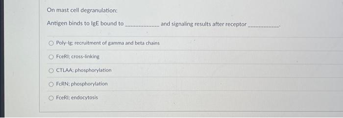 On mast cell degranulation: Antigen binds to IgE | Chegg.com