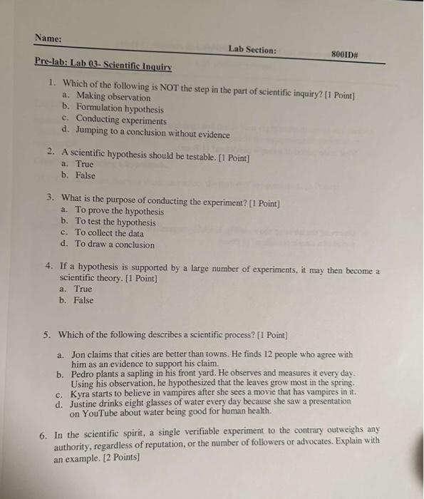 Solved Name Lab Section Pre Lab Lab 03 Scientific