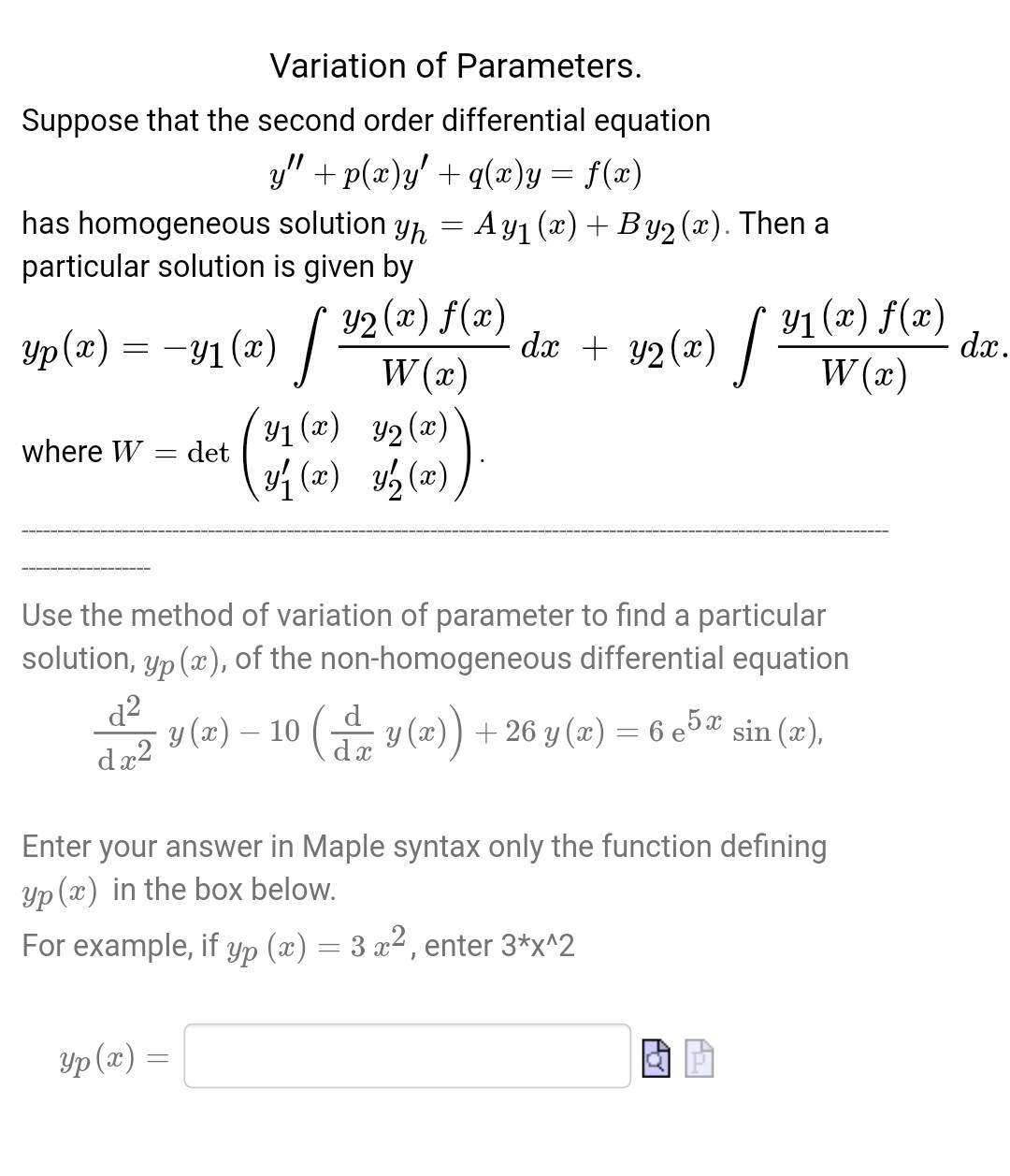 Solved Variation Of Parameters Suppose That The Second