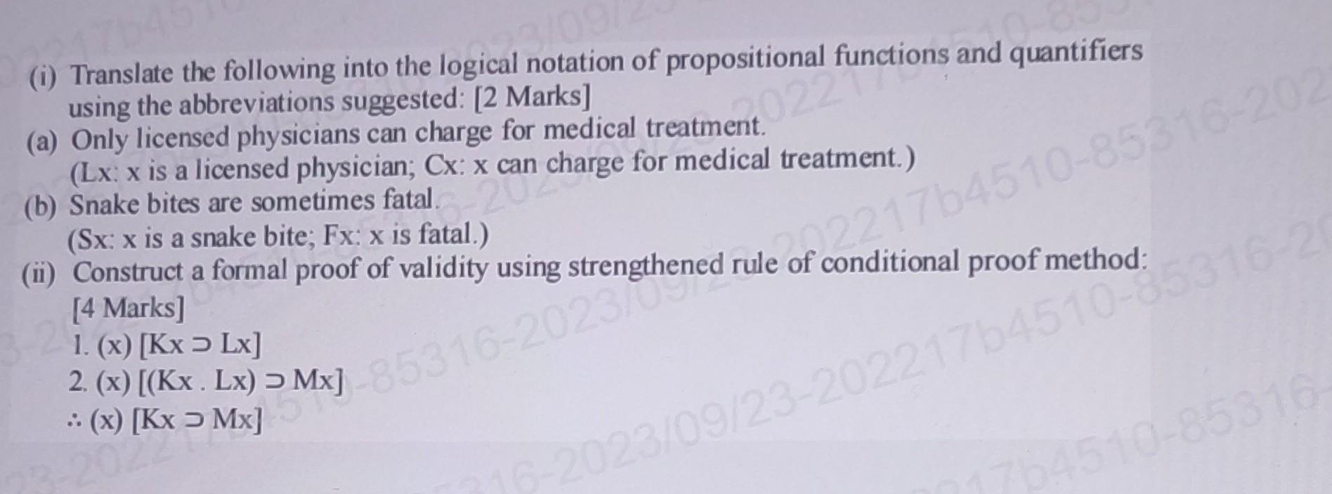 Solved (i) Translate the following into the logical notation | Chegg.com