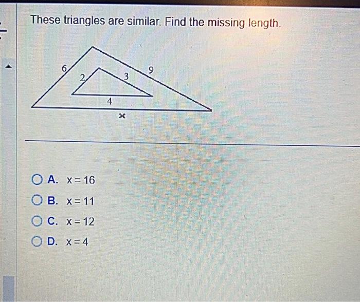 Solved These triangles are similar. Find the missing length. | Chegg.com