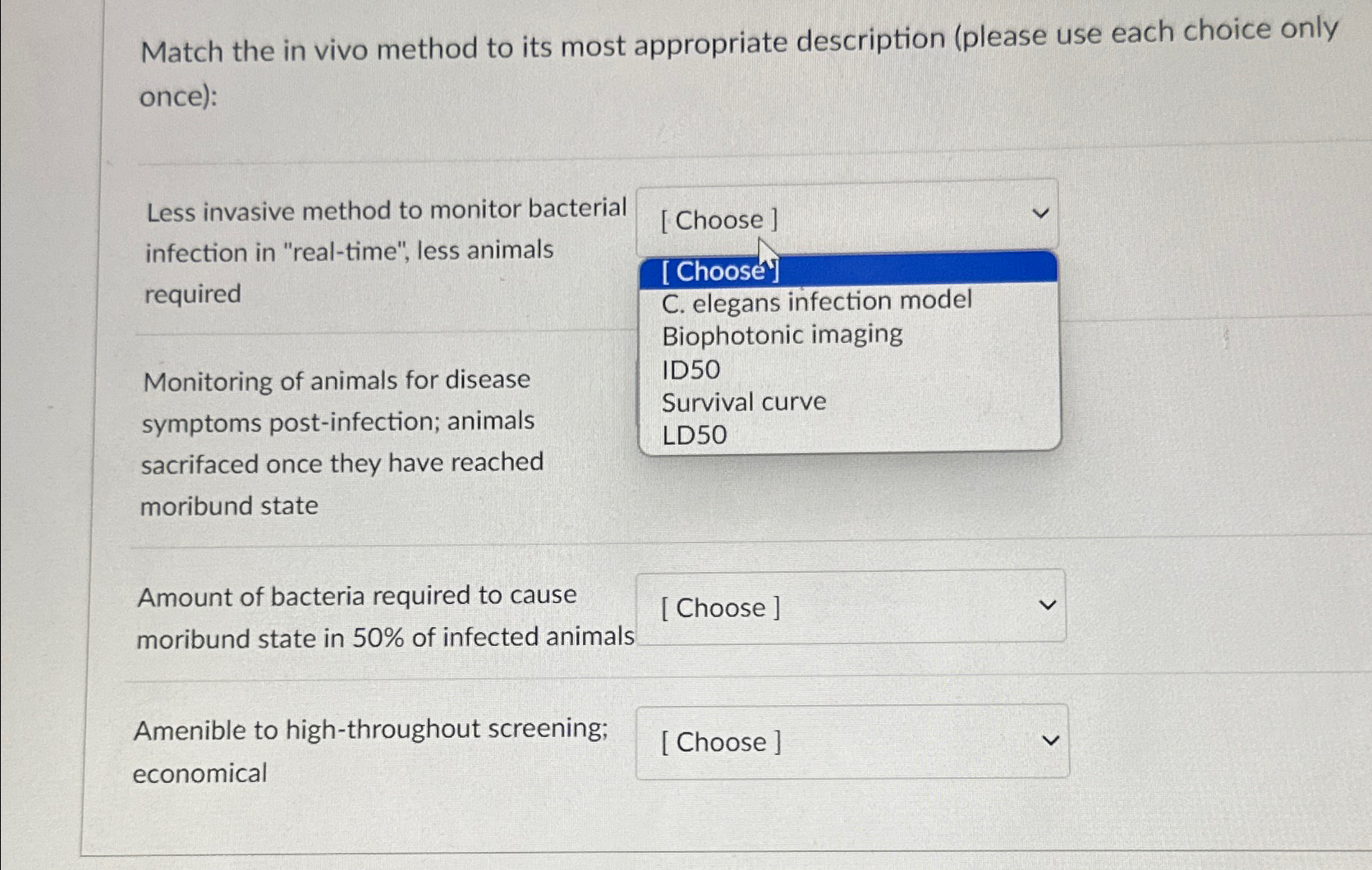 Solved Match the in vivo method to its most appropriate | Chegg.com