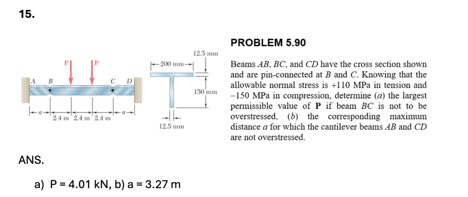 Solved PROBLEM 5.90Beams AB,BC, ﻿and CD ﻿have the cross | Chegg.com