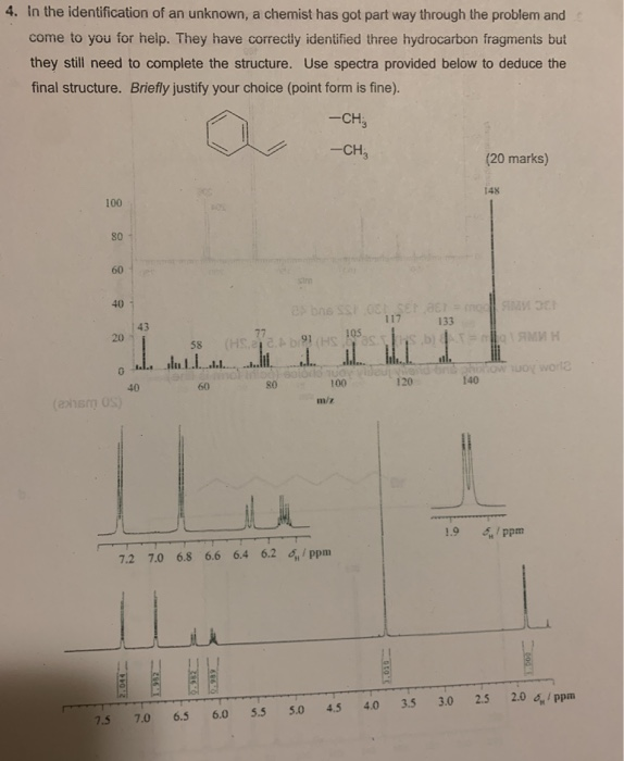 Solved 4. In the identification of an unknown, a chemist has | Chegg.com