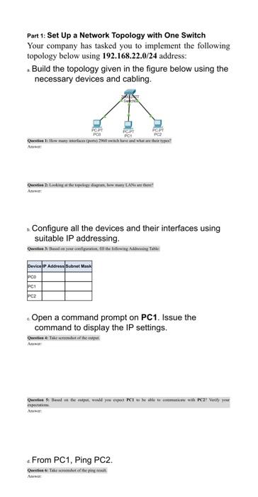 Solved Part 1: Set Up a Network Topology with One Switch | Chegg.com