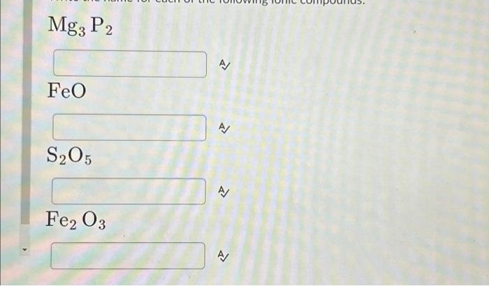 Solved Mg3 P2 FeO S₂O5 Fe2 03 A 신 A N write the names for | Chegg.com