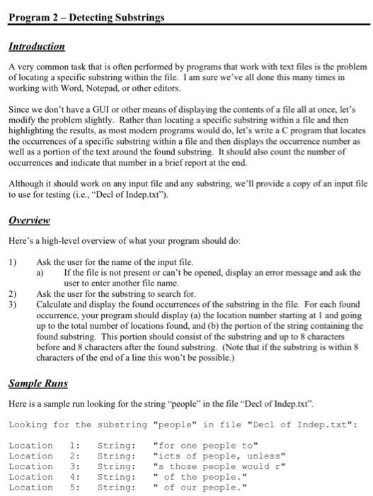 Solved Program 2-Detecting Substrings Introduction A very | Chegg.com