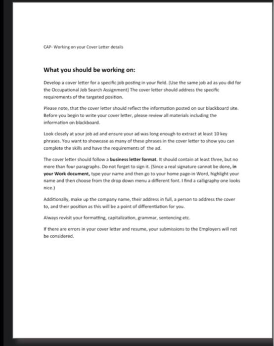 Solved CAP-Working on your Cover Letter details What you | Chegg.com