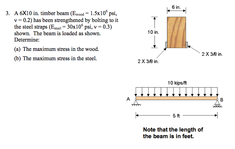 A 6X10 in. timber beam (Ewood = 1.5x106 psi, v = 0.2) | Chegg.com