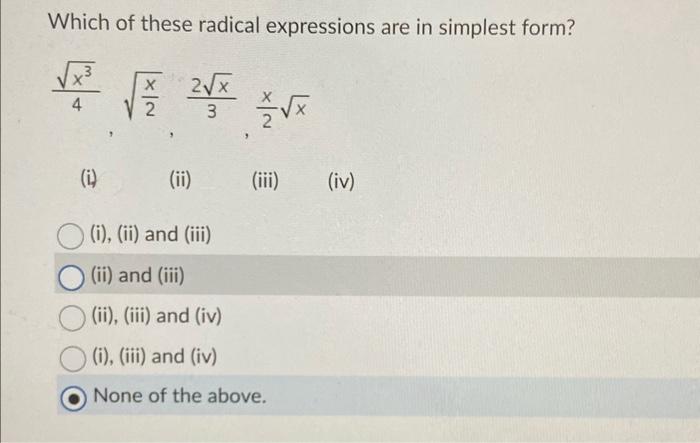 Solved Which of these radical expressions are in simplest | Chegg.com