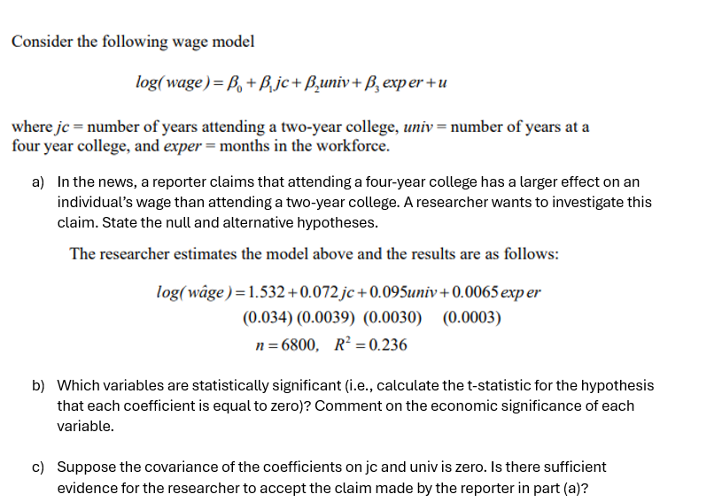 Solved Consider the following wage modellog( ﻿wage | Chegg.com
