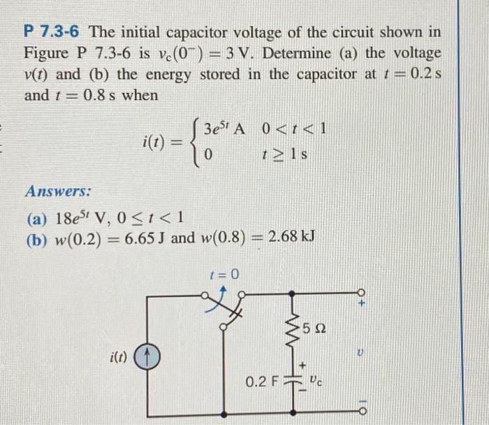 Solved P 7.3-6 The initial capacitor voltage of the circuit | Chegg.com
