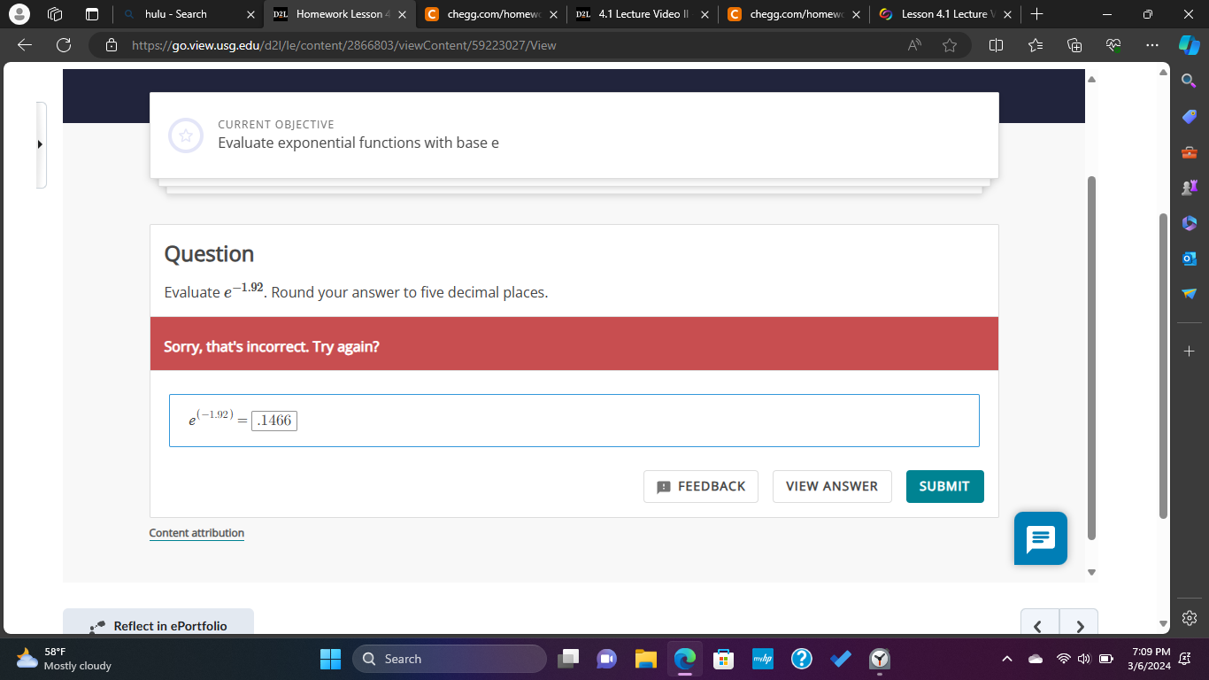 Solved CURRENT OBJECTIVEEvaluate exponential functions with | Chegg.com