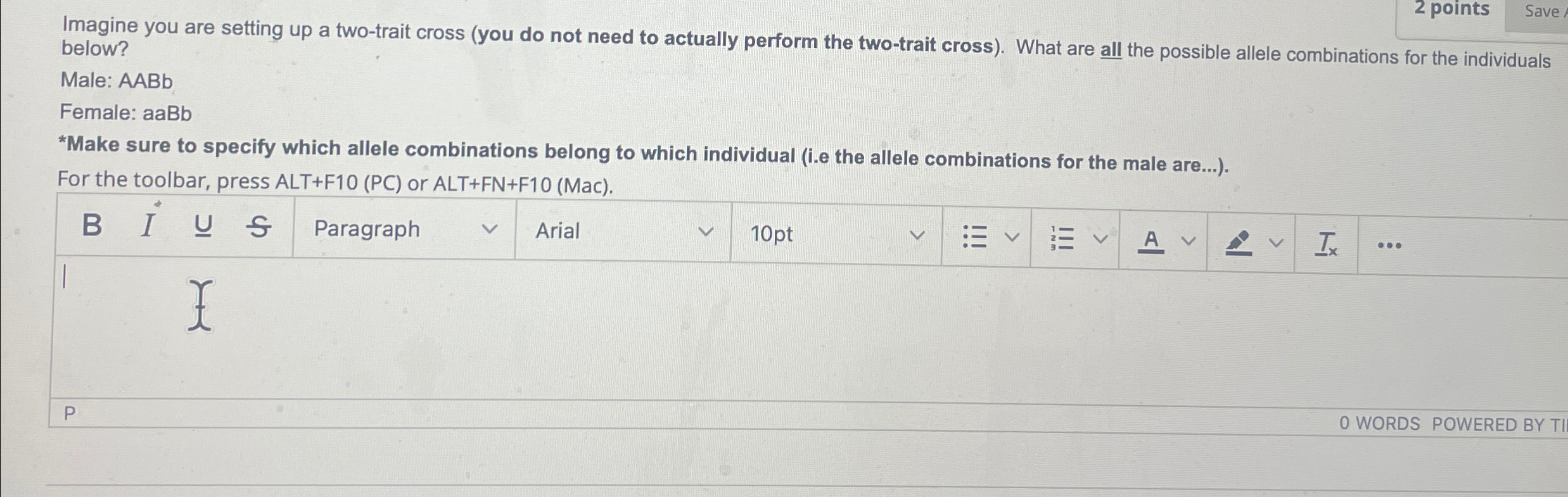 Solved 2 ﻿pointsSaveImagine you are setting up a two-trait | Chegg.com