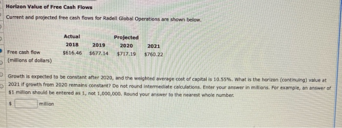 Solved Horizon Value of Free Cash Flows Current and | Chegg.com