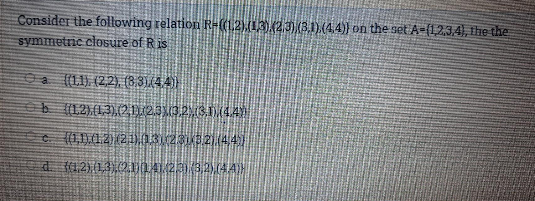 Solved Consider the following relation | Chegg.com