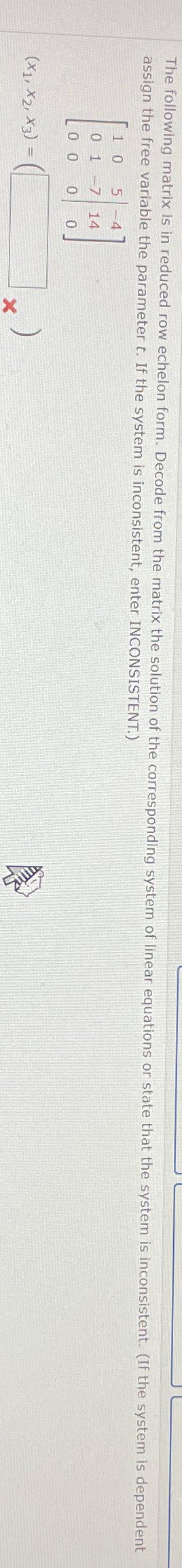 Solved assign the free variable the parameter t. ﻿If the | Chegg.com