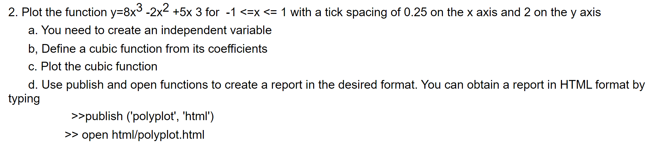 Solved Plot the function y=8x3-2x2+5x3 ﻿for -1≤x≤1 ﻿with a | Chegg.com