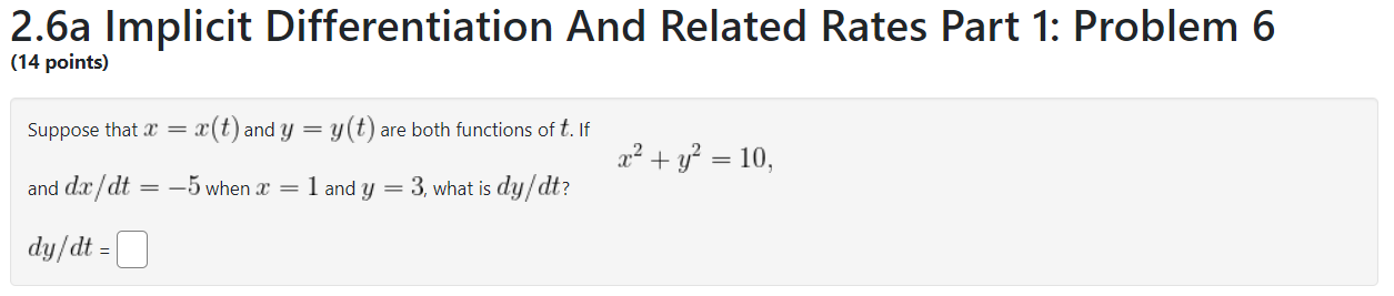 Solved 2.6a Implicit Differentiation And Related Rates Part | Chegg.com