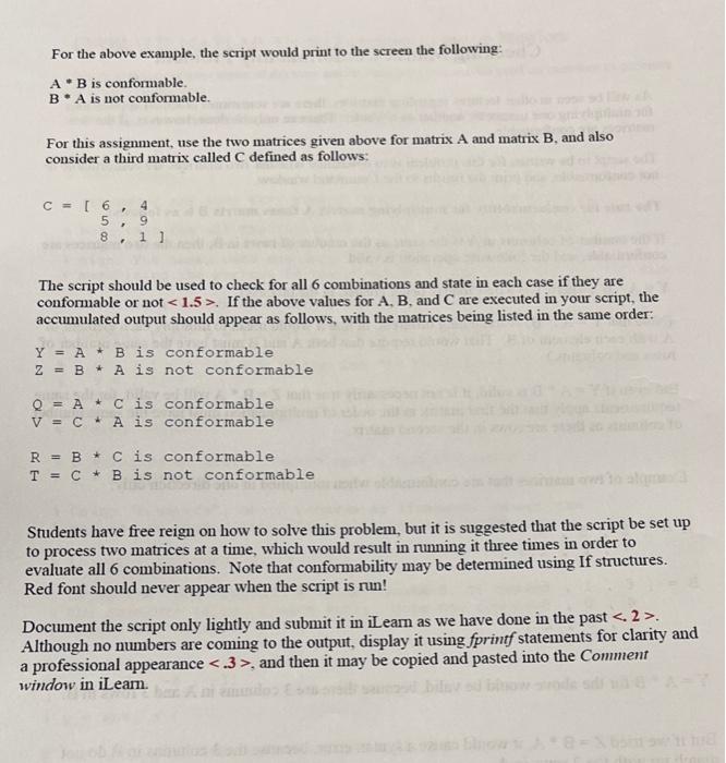 Checking Matrix Conformability Problem As will be | Chegg.com