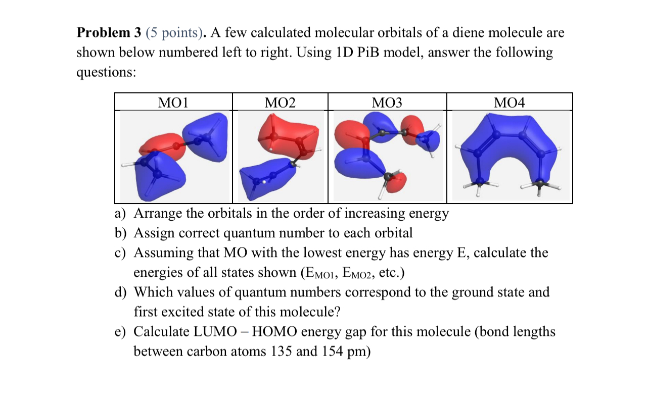 Solved A few calculated molecular orbitals of a diene | Chegg.com