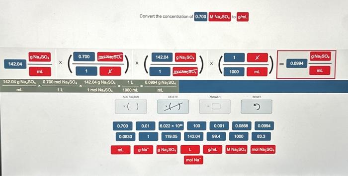Solved Convert the concentration of 0.700 M Na2SO4 to g/mL | Chegg.com