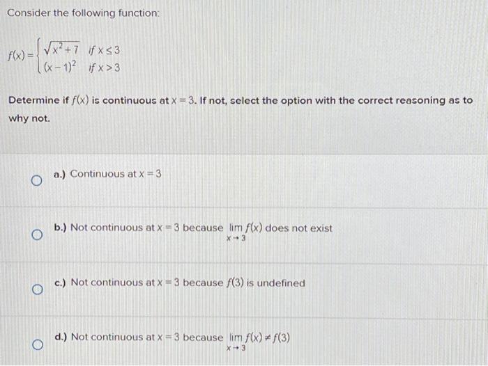 Solved Consider the following function: f(x)={x2+7(x−1)2 if | Chegg.com