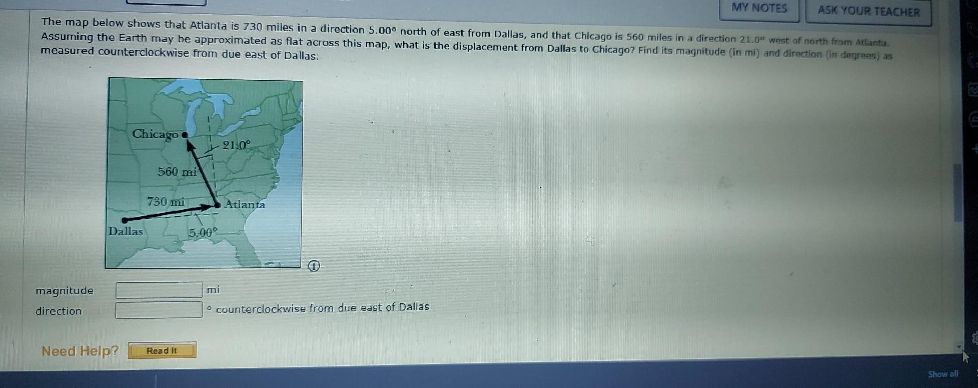 Solved The map below shows that Atlanta is 730 miles in a | Chegg.com