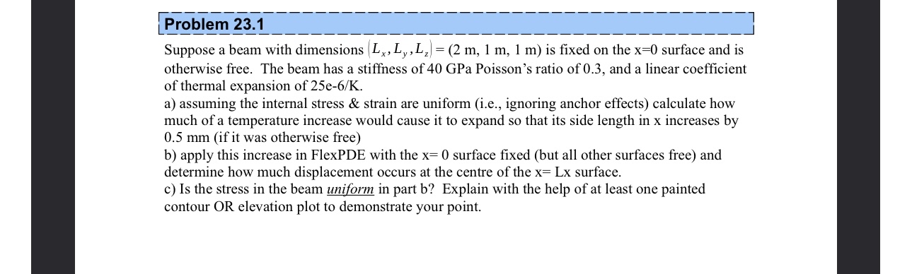 Solved Problem 23.1Suppose a beam with dimensions | Chegg.com
