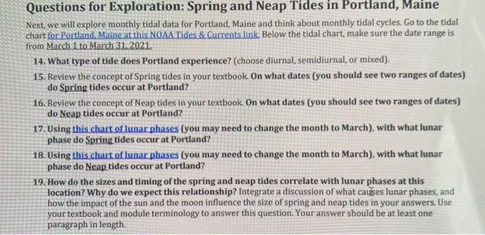 Solved Questions for Exploration: Spring and Neap Tides in | Chegg.com