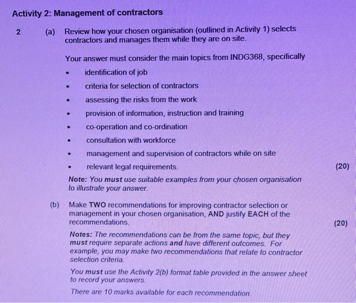 Solved review how a hotel selects contractors and manages | Chegg.com