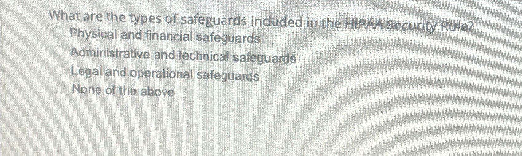Solved What are the types of safeguards included in the | Chegg.com