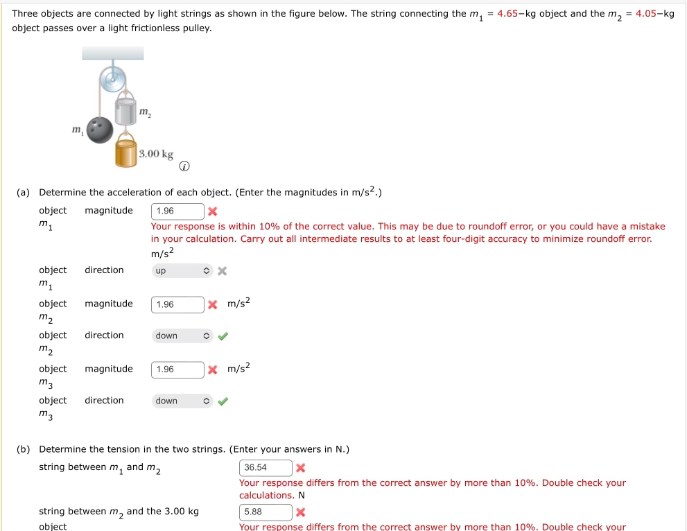Solved Three objects are connected by light strings as shown | Chegg.com